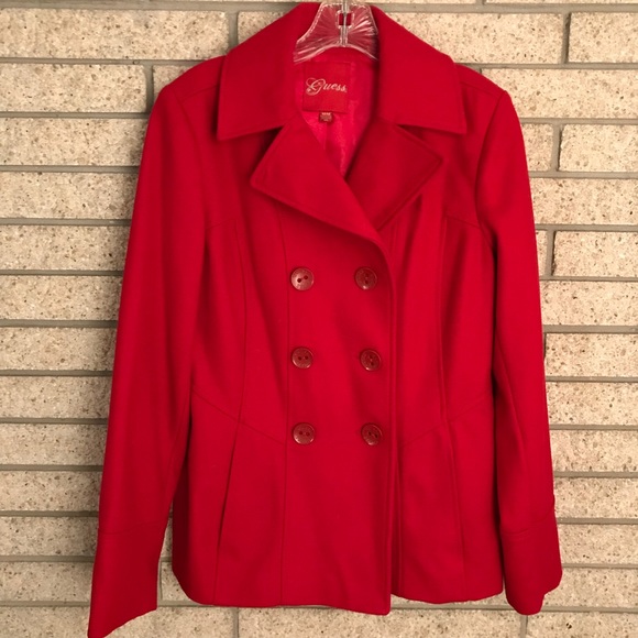 Guess | Jackets & Coats | Guess Red Lightweight Pea Coat | Poshmark